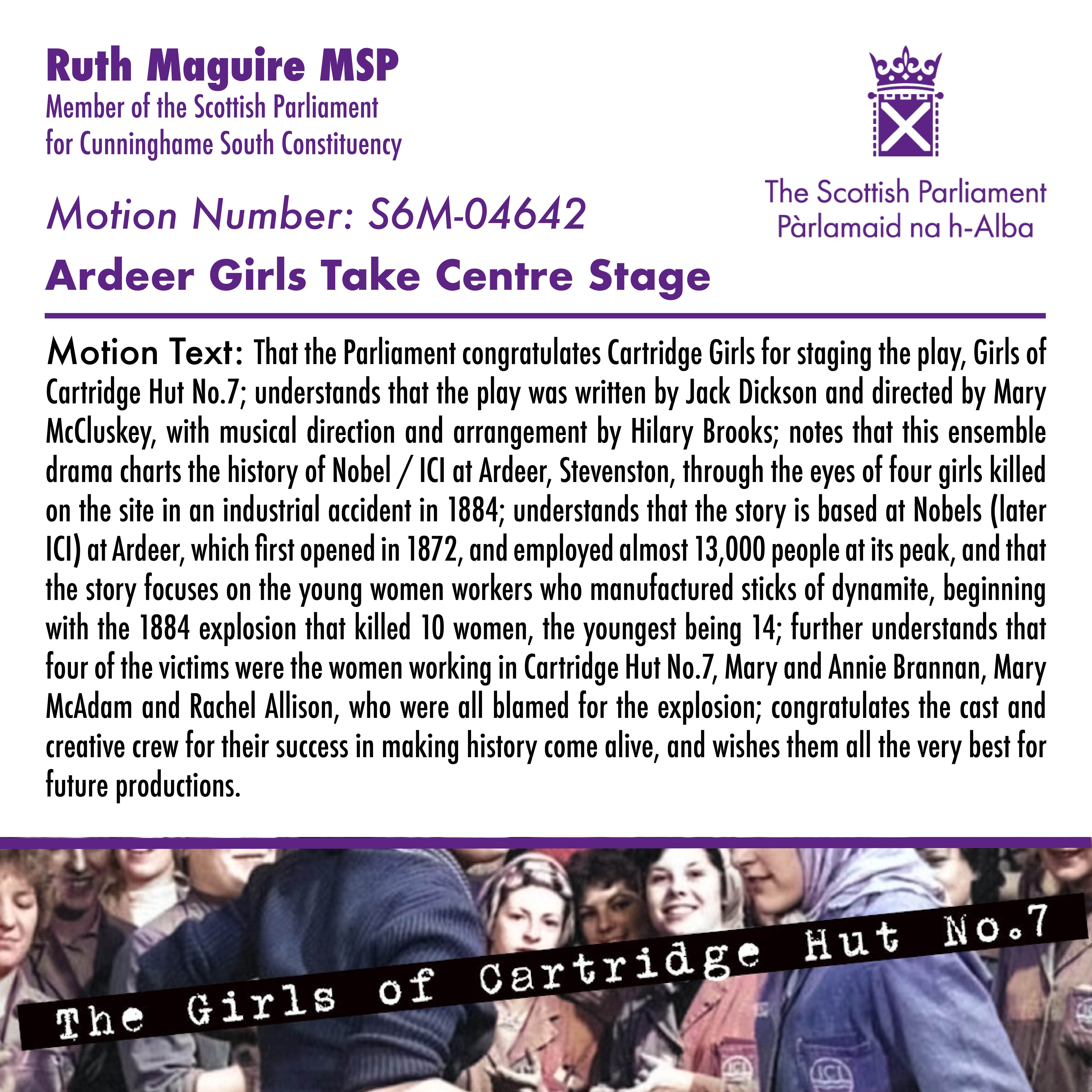 SNP MSP Ruth Maguire Remembers Ardeer Girls in the Scottish Parliament ...